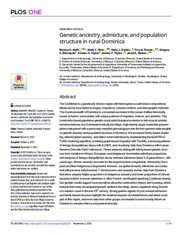 (PDF) Genetic ancestry, admixture, and population structure in rural Dominica