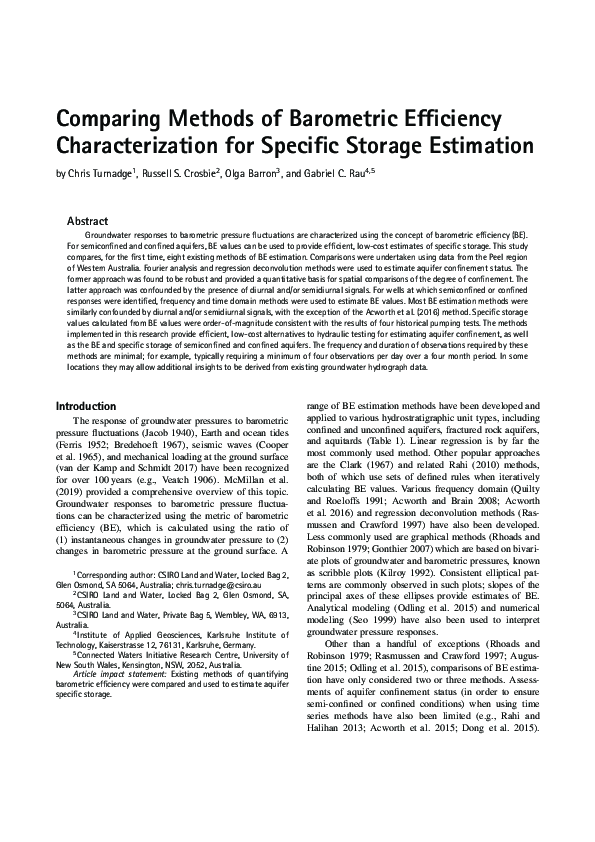 (PDF) Comparing Methods of Barometric Efficiency Characterization for ...