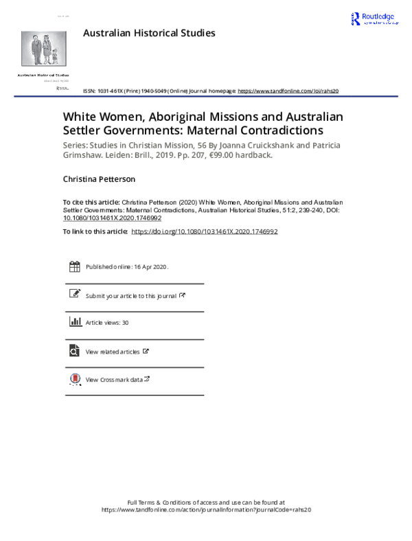 (PDF) White Women, Aboriginal Missions and Australian Settler ...