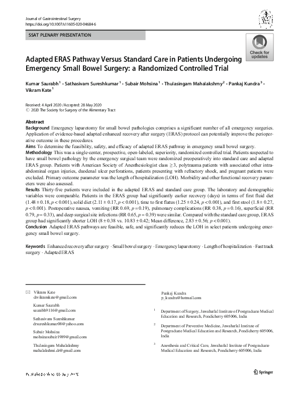 (PDF) Adapted ERAS Pathway Versus Standard Care in Patients Undergoing ...