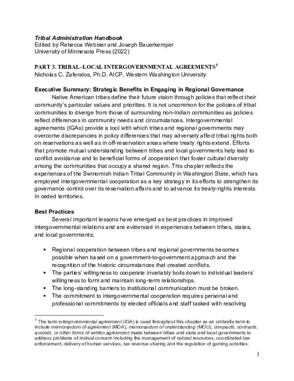 (PDF) Tribal-Local Intergovernmental Agreements