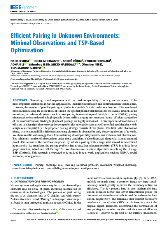 (PDF) Efficient Pairing in Unknown Environments: Minimal Observations and TSP-Based Optimization