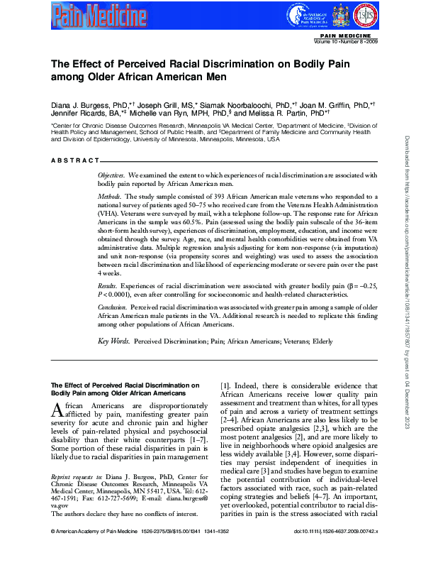 (PDF) The Effect of Perceived Racial Discrimination on Bodily Pain ...