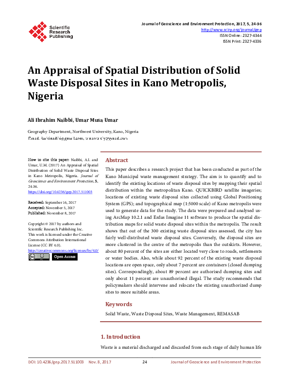 (PDF) An Appraisal of Spatial Distribution of Solid Waste Disposal ...
