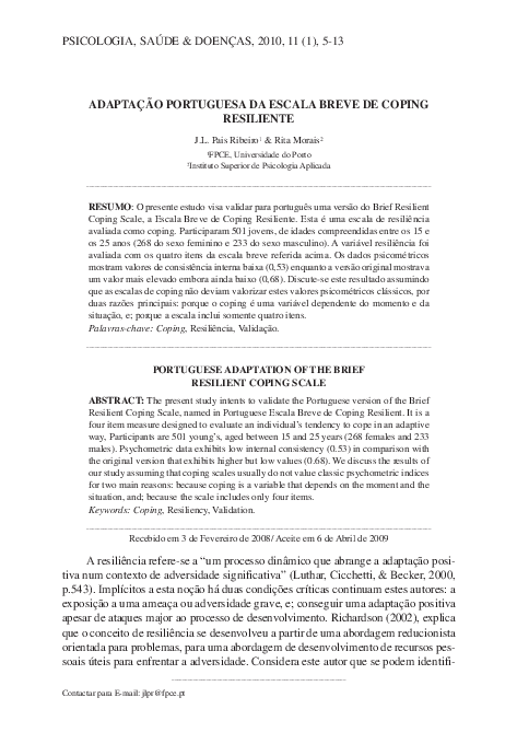 (PDF) Portuguese Adaptation of the Brief Resilient Coping Scale