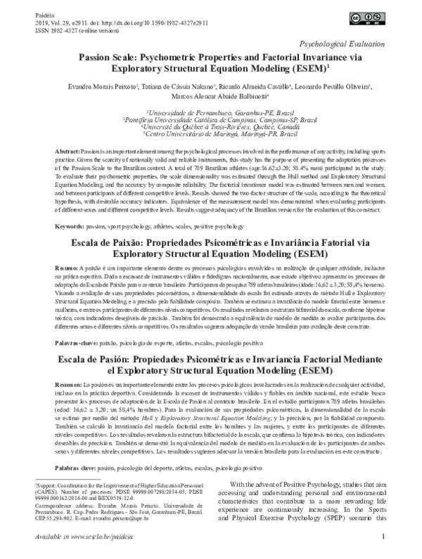 Pdf Passion Scale Psychometric Properties And Factorial Invariance Via Exploratory Structural