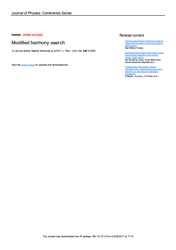 (PDF) Modified harmony search | Ahmad Abd Majid - Academia.edu