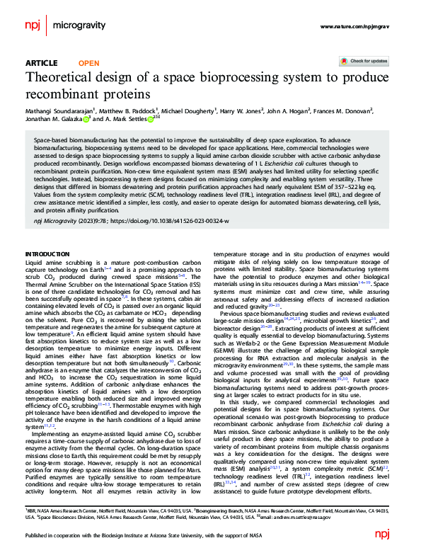 (PDF) Theoretical design of a space bioprocessing system to produce recombinant proteins