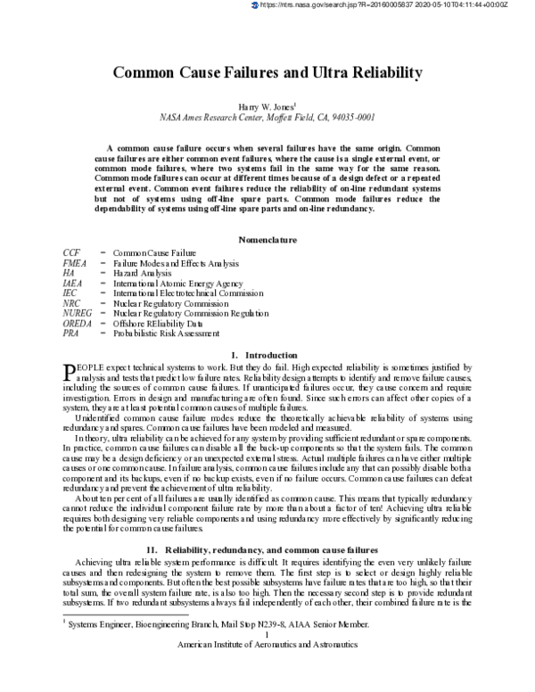 (PDF) Common Cause Failures and Ultra Reliability