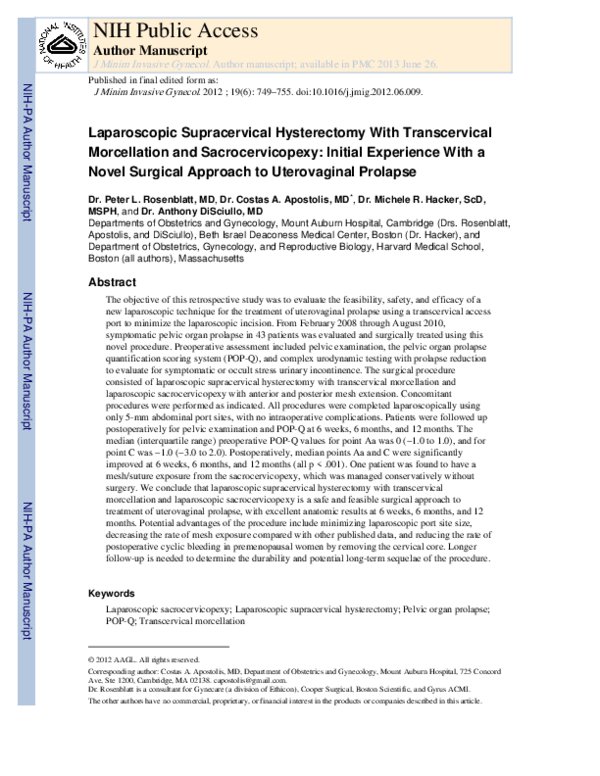 (PDF) Laparoscopic Supracervical Hysterectomy With Transcervical ...