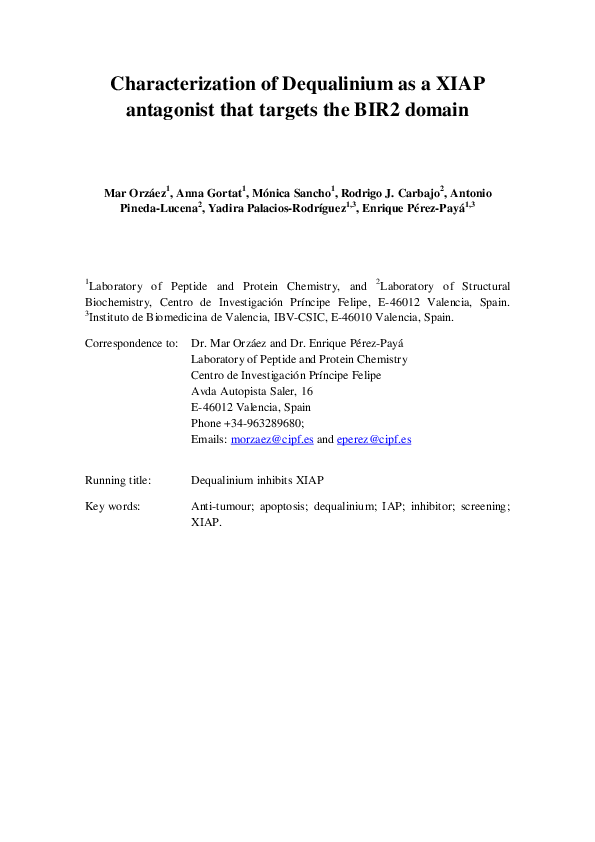 (PDF) Characterization of dequalinium as a XIAP antagonist that targets ...