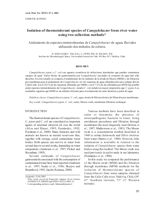 (PDF) Isolation of thermotolerant species of Campylobacter from river ...