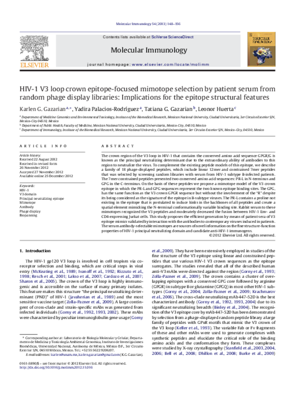 (PDF) HIV-1 V3 loop crown epitope-focused mimotope selection by patient ...