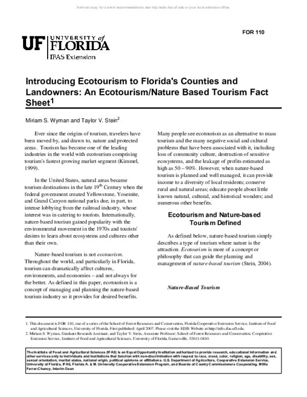 (PDF) Introducing Ecotourism to Florida's Counties and Landowners: An ...