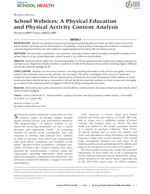 (PDF) School Websites: A Physical Education and Physical Activity ...