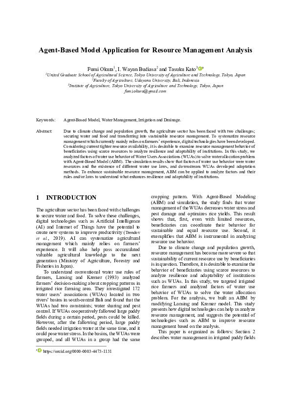 Pdf Agent Based Model Application For Resource Management Analysis