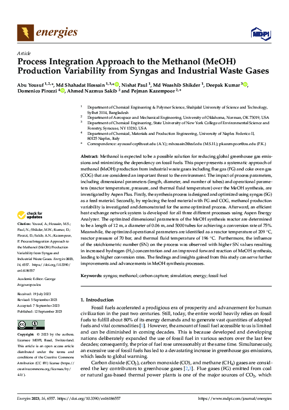 (PDF) Process Integration Approach to the Methanol (MeOH) Production Variability from Syngas and ...