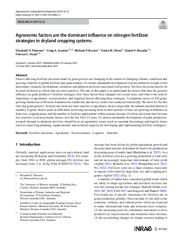 (PDF) Agronomic factors are the dominant influence on nitrogen ...