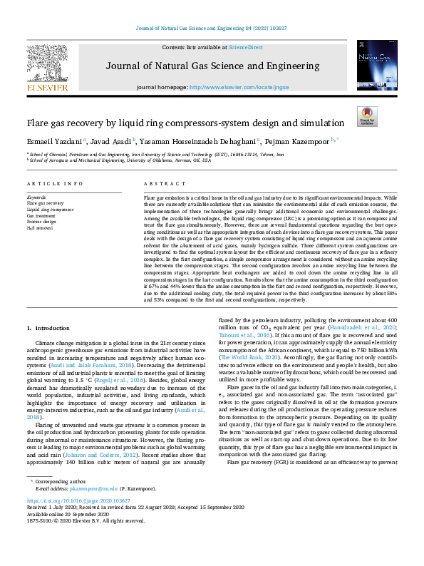 (PDF) Flare gas recovery by liquid ring compressors-system design and ...