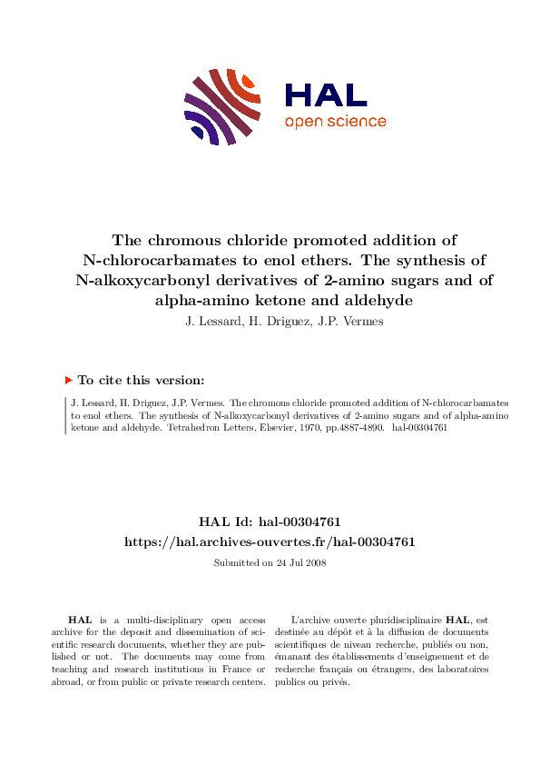 (PDF) The chromous chloride promoted addition of N-chlorocarbamates to ...