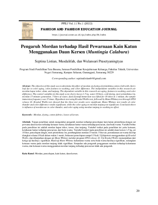 (PDF) PENGARUH MORDAN TERHADAP HASIL PEWARNAAN KAIN KATUN MENGGUNAKAN ...