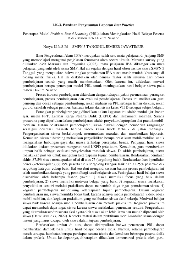 (PDF) LK-3. Panduan Penyusunan Laporan Best Practice Penerapan Model Problem Based Learning (PBL ...