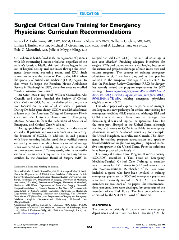 (PDF) Surgical Critical Care Training for Emergency Physicians ...