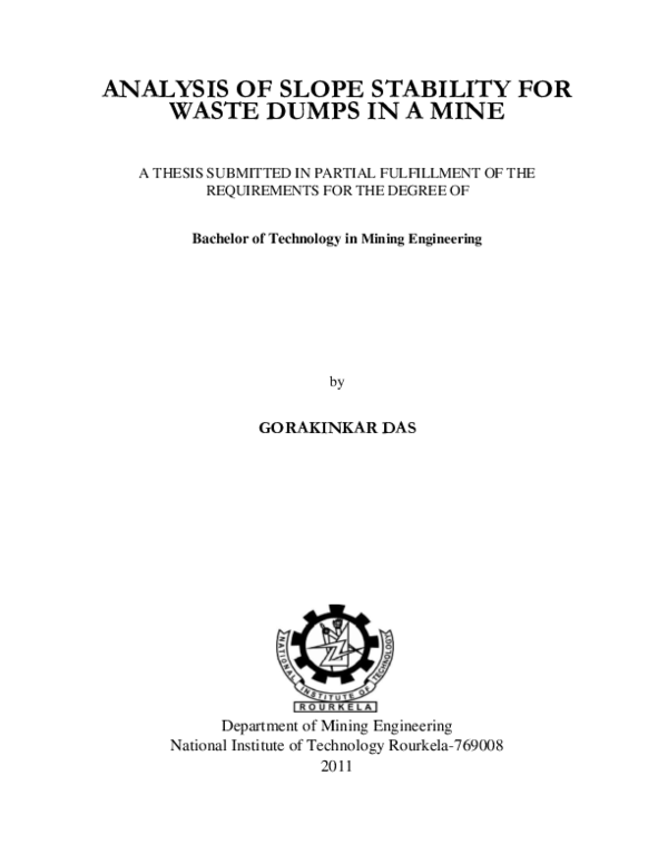 (PDF) Analysis of Slope Stability for Waste Dumps in a Mine