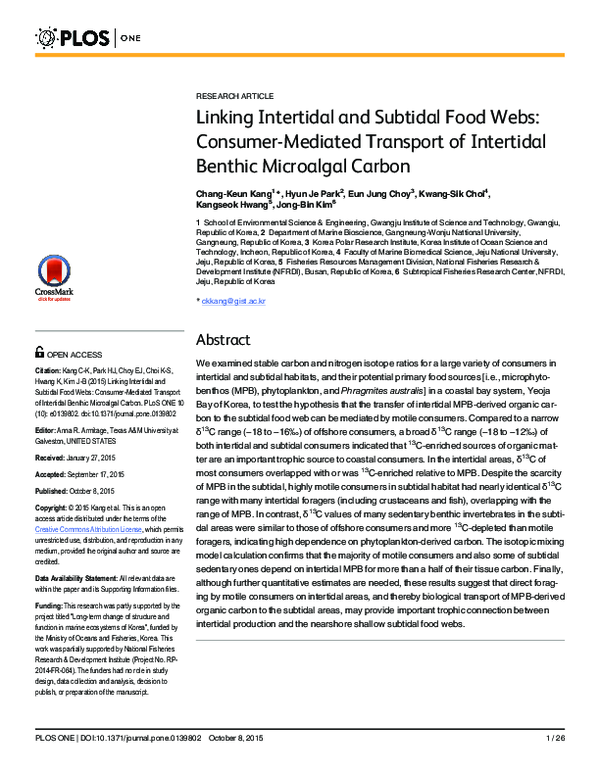 (PDF) Linking Intertidal and Subtidal Food Webs: Consumer-Mediated Transport of Intertidal ...