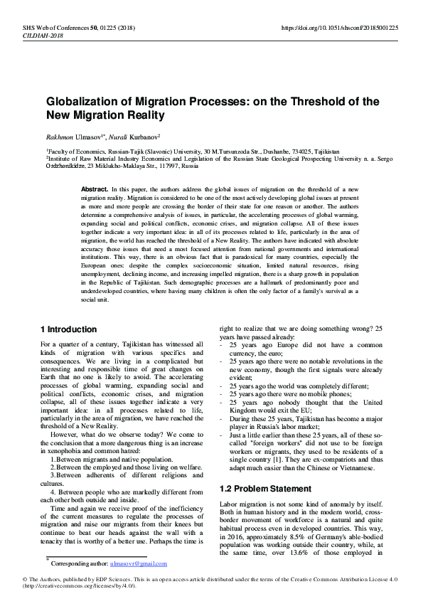 Globalization of Migration Processes: on the Threshold of the New ...
