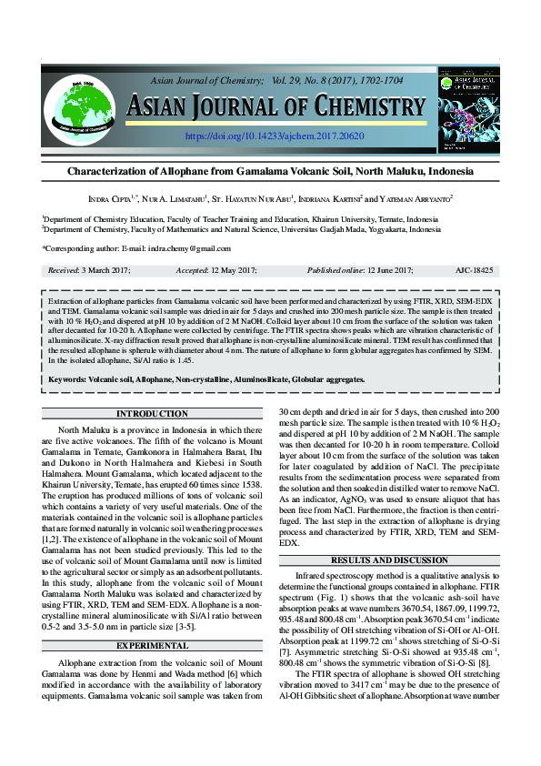 (PDF) Characterization of Allophane from Gamalama Volcanic Soil, North ...