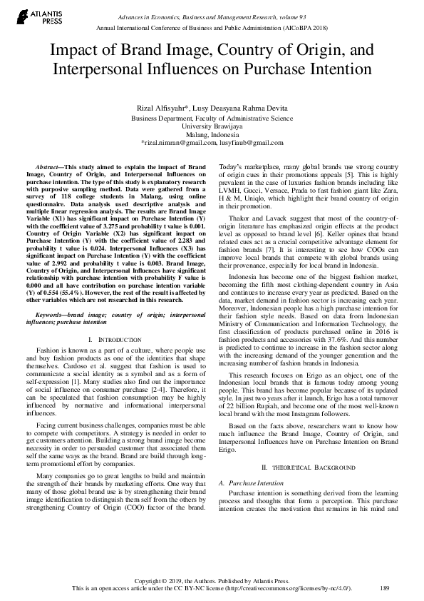 (PDF) Impact of Brand Image, Country of Origin, and Interpersonal ...