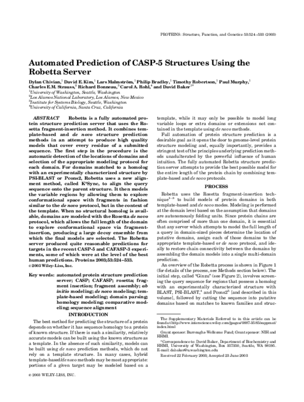 Pdf Automated Prediction Of Casp 5 Structures Using The Robetta Server