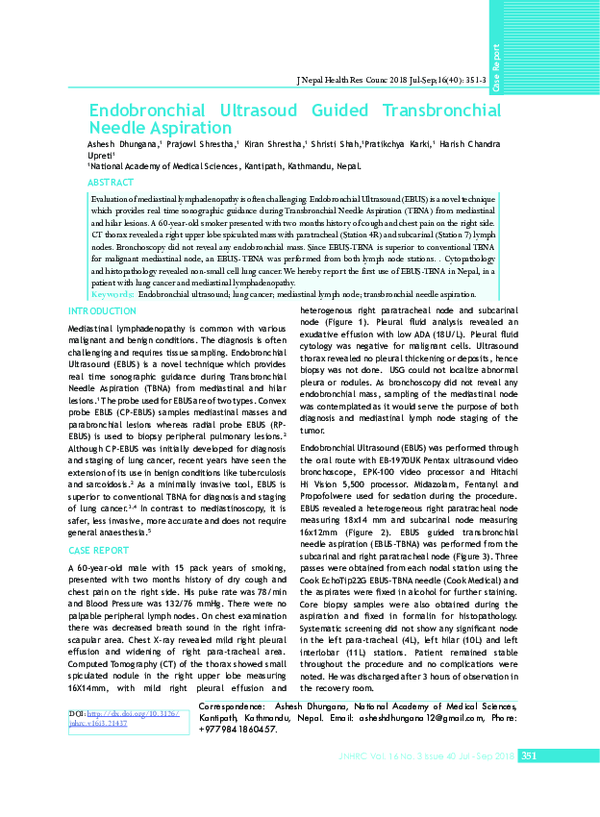 (PDF) Endobronchial Ultrasoud Guided Transbronchial Needle Aspiration