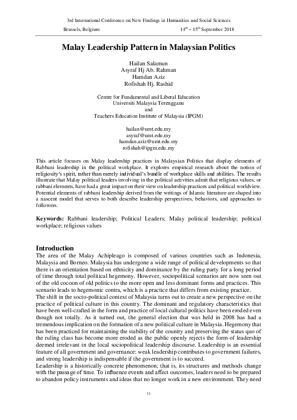 (PDF) Malay Leadership Pattern in Malaysian Politics