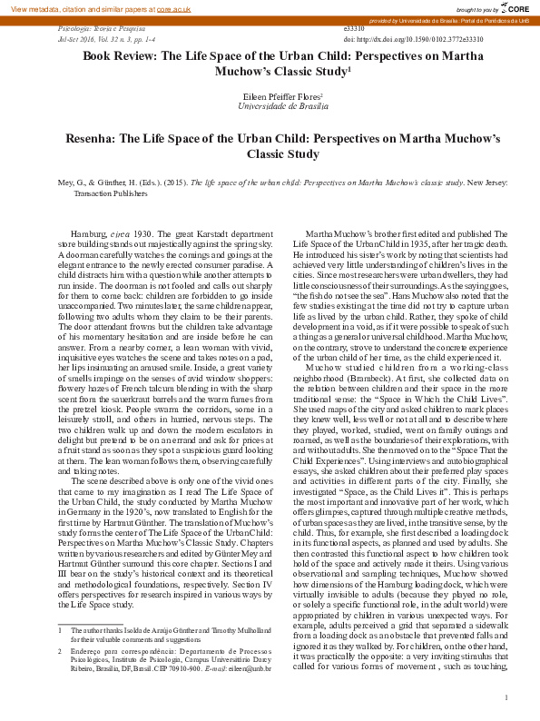 (PDF) Resenha: The Life Space of the Urban Child: Perspectives on Martha Muchow’s Classic Study