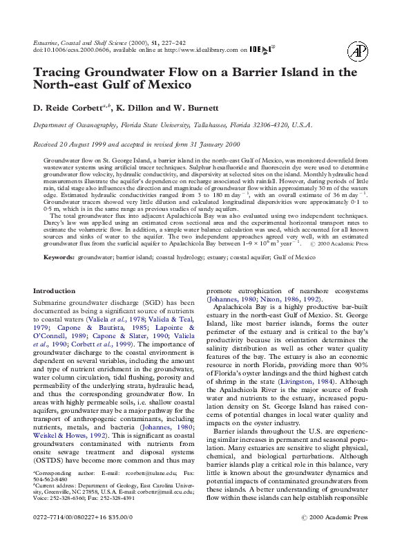(PDF) Tracing Groundwater Flow on a Barrier Island in the North-east ...