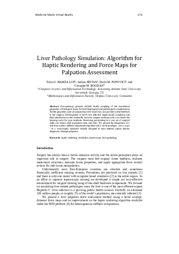 Pdf Liver Pathology Simulation Algorithm For Haptic Rendering And