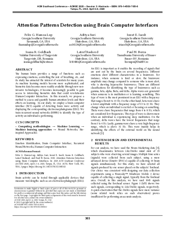 (PDF) Attention Patterns Detection using Brain Computer Interfaces