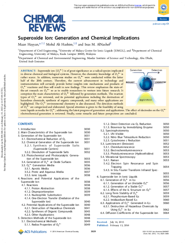 (PDF) Superoxide Ion: Generation and Chemical Implications | Mohd Ali ...