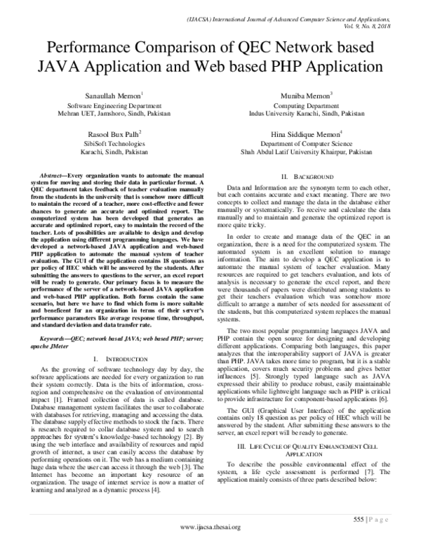 (PDF) Performance Comparison of QEC Network based JAVA Application and Web based PHP Application ...
