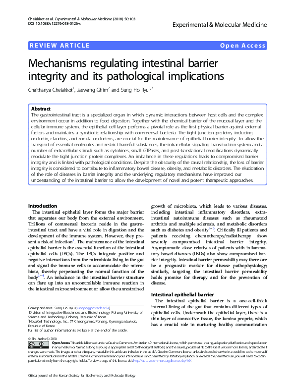 (PDF) Mechanisms regulating intestinal barrier integrity and its ...