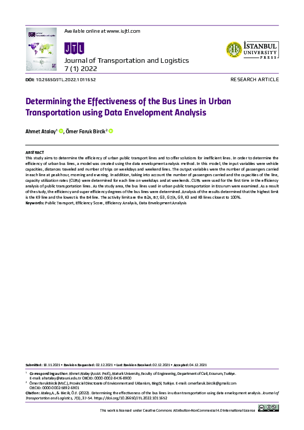 (PDF) Determining the Effectiveness of the Bus Lines in Urban Transportation using Data ...