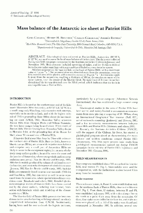 (PDF) Mass balance of the Antarctic ice sheet at Patriot Hills