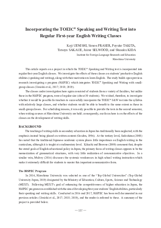 (PDF) Incorporating the TOEIC® Speaking and Writing Test into Regular ...