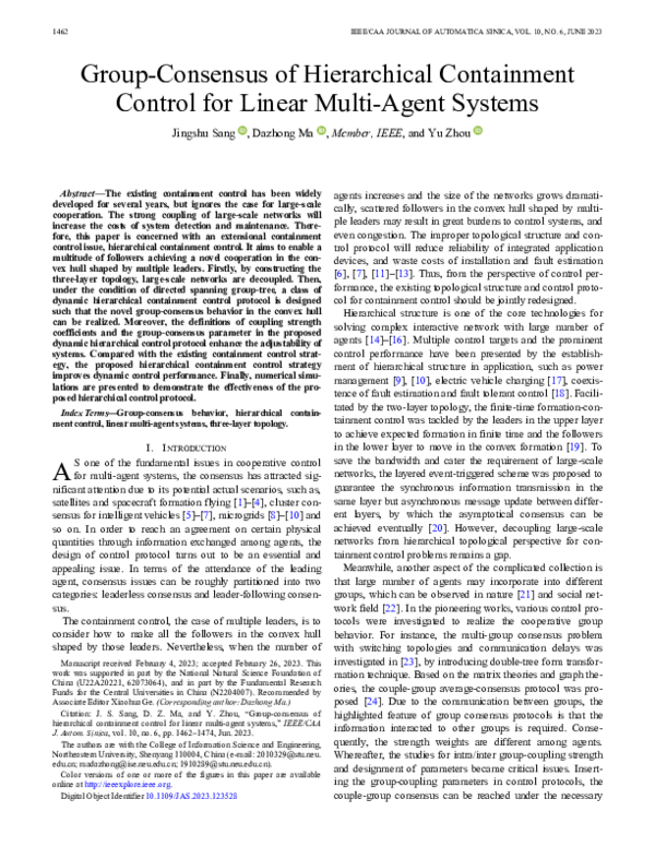 (PDF) Group-Consensus of Hierarchical Containment Control for Linear Multi-Agent Systems