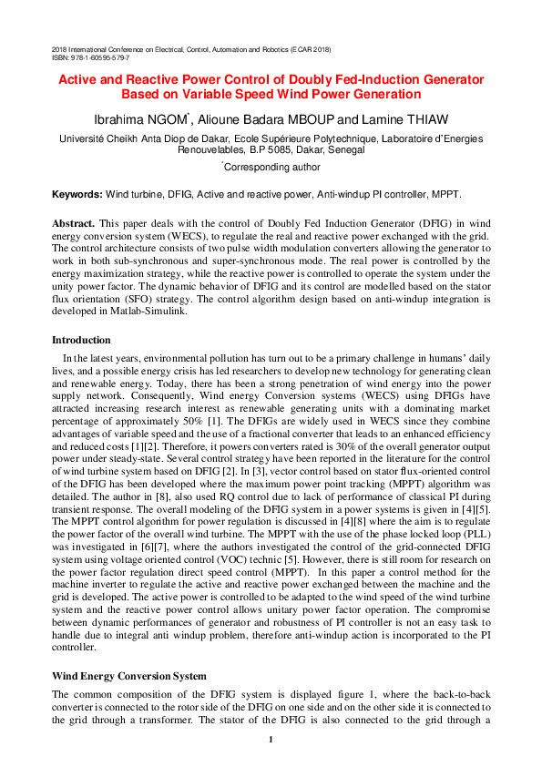 Pdf Active And Reactive Power Control Of Doubly Fed Induction Generator Based On Variable