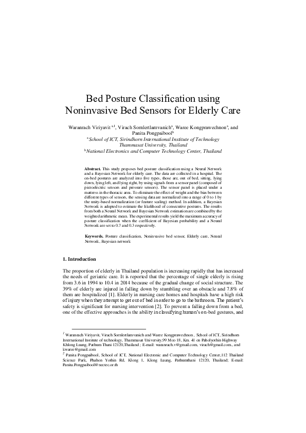 (PDF) Bed Posture Classification Using Noninvasive Bed Sensors for Elderly Care