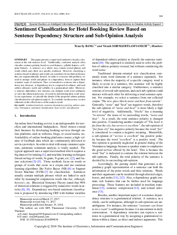 (PDF) Sentiment Classification for Hotel Booking Review Based on Sentence Dependency Structure ...