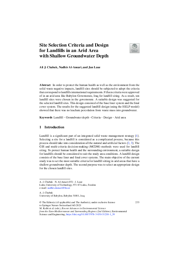 (PDF) Site Selection Criteria and Design for Landfills in an Arid Area ...